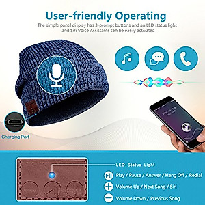 Bluetooth Beanie Hat Headphones Headset, Wireless Connection Siri Voice Control Built-in HD Stereo Speakers & Microphone, Knit Cap for Running, Outdoor Sports, Women Men (Blue)