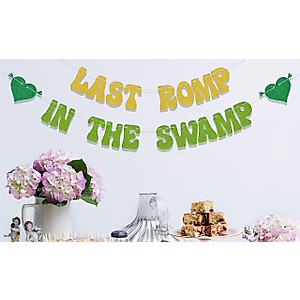 Last Romp in The Swamp Banner,Swamp Theme Party Decor,Bachelorette Party Decorations,Funny Swamp Bridal Shower Party Decor Supplies Gold & Green