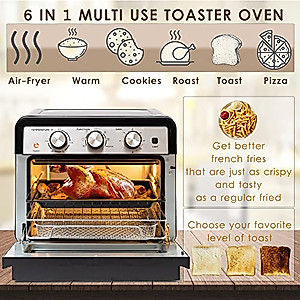 Air Fryer Oven, 6-in-1 Toaster Oven 23 Quart, Airfryer Toaster Oven For Roast, Bake, Broil, Stainless Steel Accessories Included, Convection Oven Countertop (Black) By Moss & Stone.