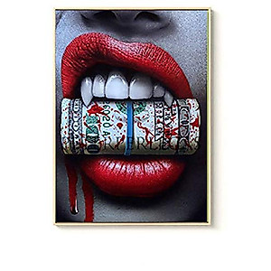 Red Lips Series: 【Bite】-Spray Painting Core Modern Fashion Sexy Red Lips Nordic Style Room Decoration Painting Wall Painting Wall Art Pictures Set of 3（11.8"X15.75"）【No Frame】