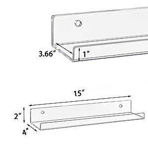 Watpot Acrylic Shelves, 15" Clear Floating Shelves, Clear Acrylic Bookshelf for Wall, Set of 4