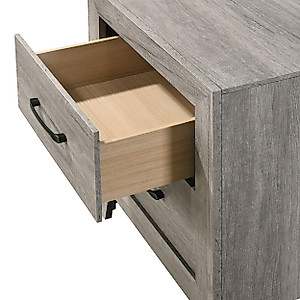 Benjara Isha 24 Inch 2 Drawer Nightstand with Metal Handles, Modern Driftwood Gray