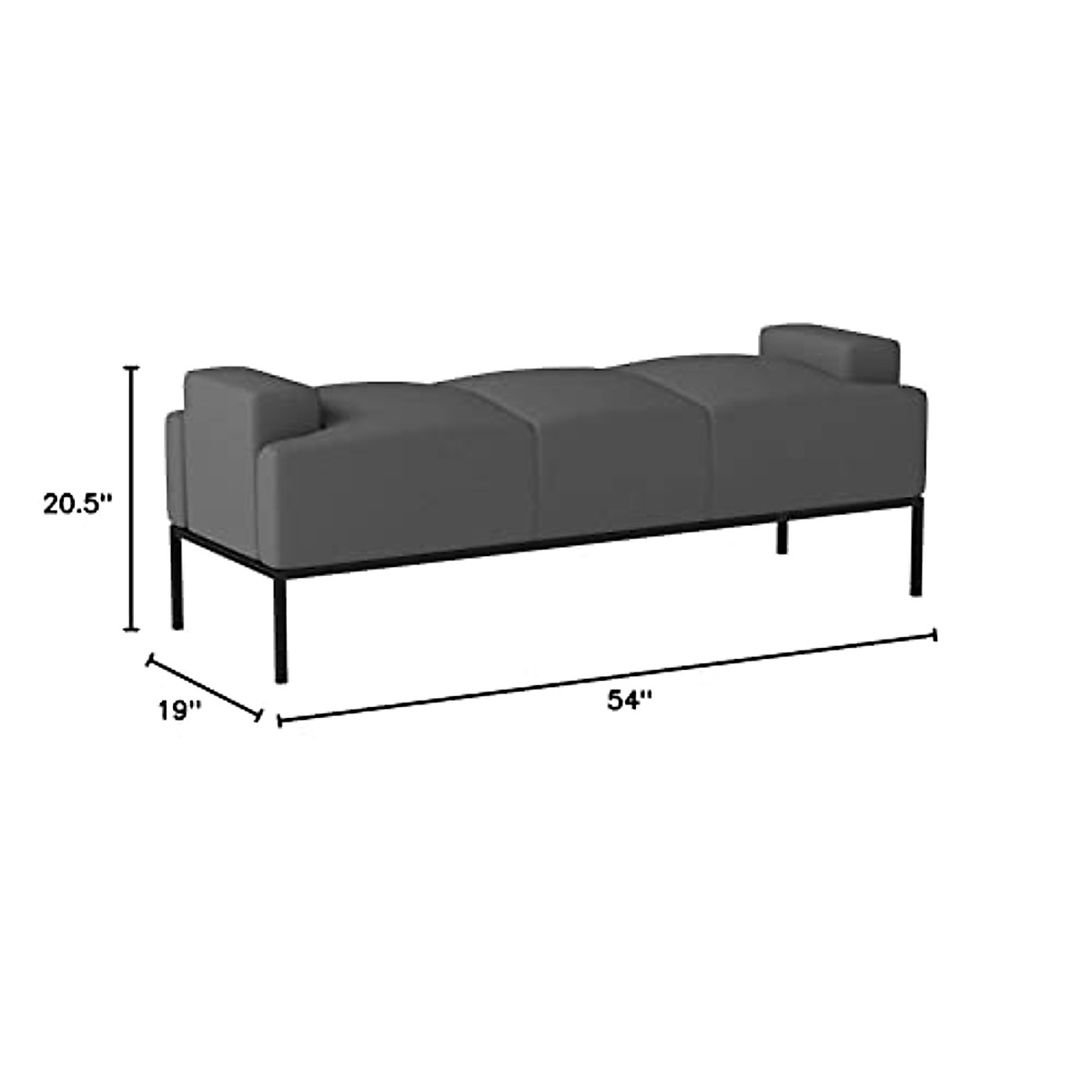 Iconic Home Carmel Bench Pebble Grain PU Leather Ottoman with Metal Frame, Grey