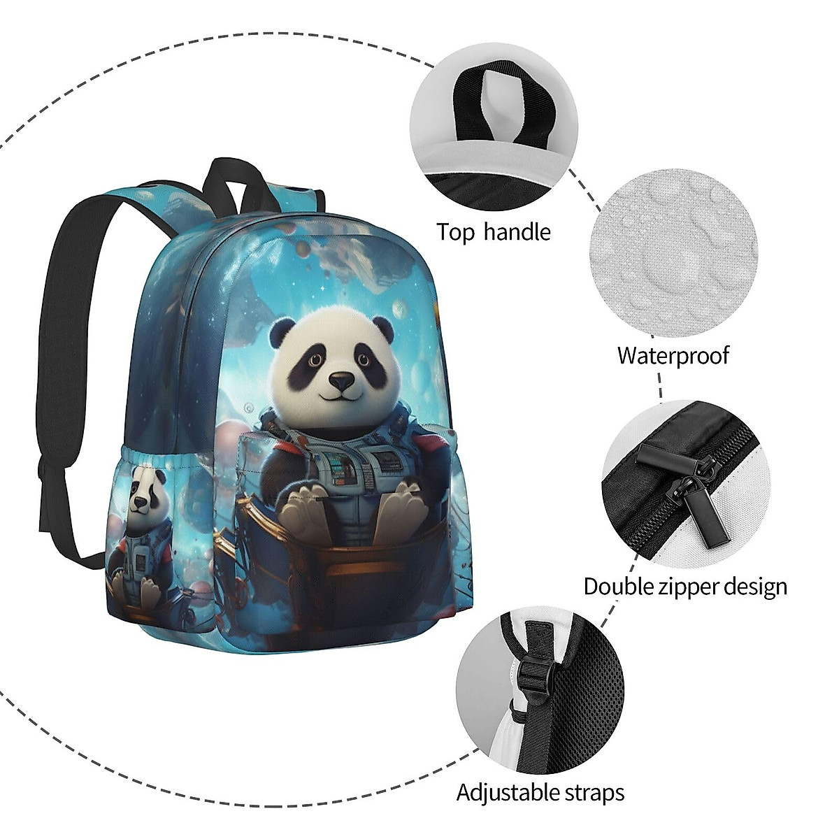 dreambest Panda Animal 3 Piece Large Capacity Backpack Set With Lunch Bag & Pencil Case, Perfect For Travel