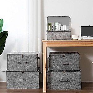 ANMINY 2PCS Storage Bins with Zipper Lid Handles Storage Boxes PP Plastic Board Foldable Lidded Cotton Linen Fabric Home Cubes Baskets Closet Clothes Organizer Containers - Gray, Large Size