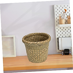 Hohopeti Woven Trash Can Bedroom Garbage Bin Rattan Straw Woven Waste Basket for Living Room Kitchen Bathroom Office Decorative Storage Container