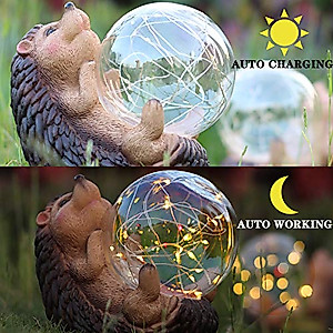 OURUOLA Solar Lights Outdoor Decorative Hedgehog Garden Statues,Garden Decor Patio Backyard Lawn Decorations Resin Animals Figurines,Best Gift Yard Art for Adults and Kids