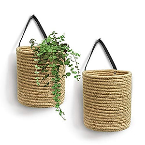 Goodpick 2pack Jute Hanging Basket - Small Woven Fern Hanging Rope Basket Flower Plants Wall Basket Decor Set Boho, 7.87 x 7 x 11.7 inches