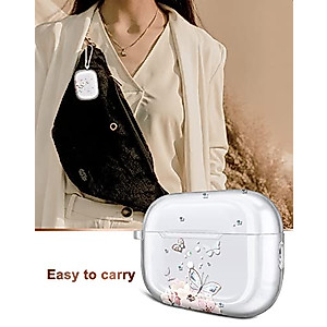 JAHOLAN for Airpods Pro 2nd Generation Case Cover Gold Plated Butterfly Design Protective TPU Skin for Women Girl with Keychain Compatible with AirPods Pro 2019/Pro 2 Gen 2022, Flower Pink