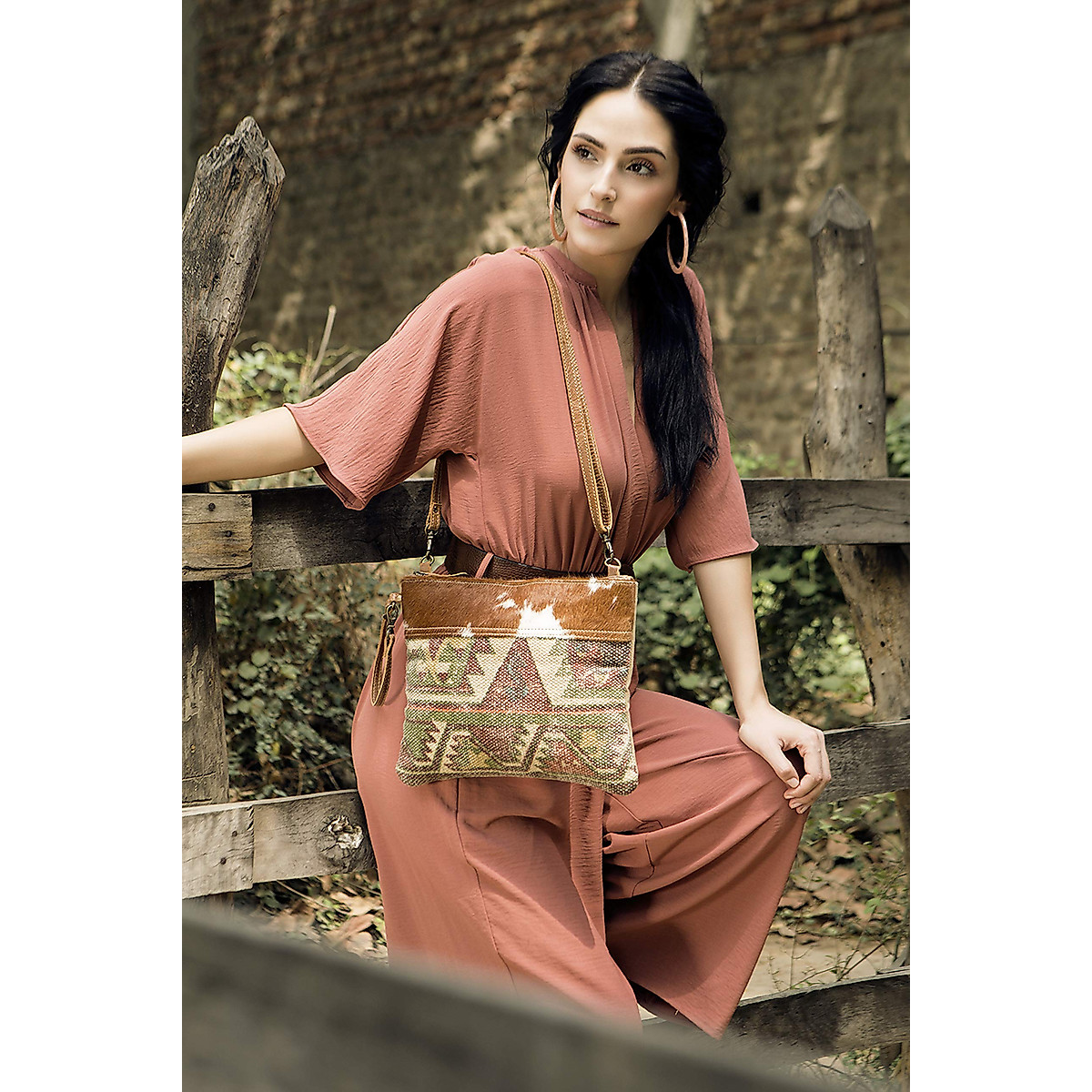 Myra Bag Merino Upcycled Canvas & Cowhide Leather Crossbody Bag S-1607