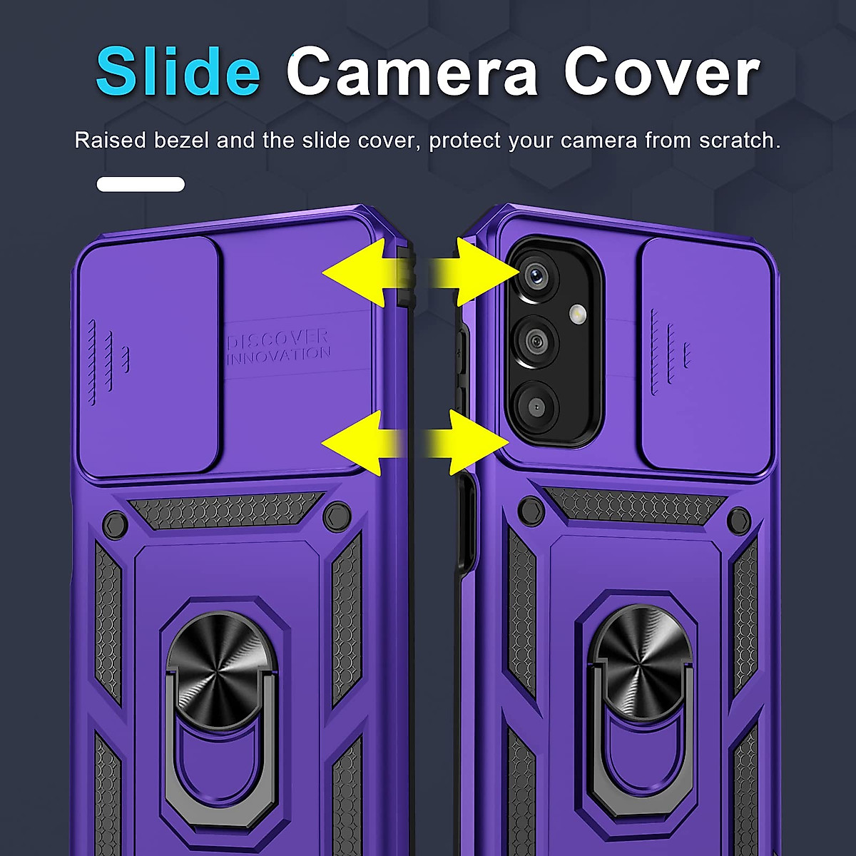 Janmitta Compatible with Samsung Galaxy A14 5G Case Built in Slide Camera Lens Cover and Screen Protector,Heavy Duty Full Body Phone Cover Built in Ring Holder Kickstand,2023 Purple