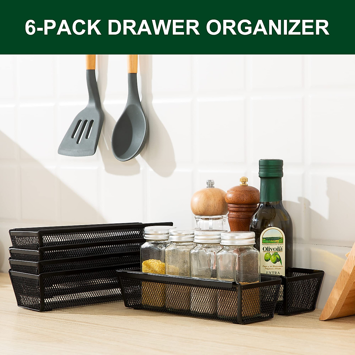 Greenual Silverware Organizer Utensil Kitchen Drawer Organizer Utensils Silverware Holder Tray Flatware Utensil Cutlery Organizer for Kitchen Drawer