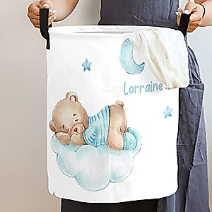 Personalized Laundry Basket, Cute Teddy Bear Sweet Dream Custom Storage Bins Laundry Hamper with Name Collapsible Toys Organizer Gift