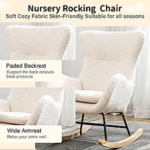 LETESA Nursery Rocking Chair Upholstered with High Backrest and Armrest Accent Chair Cozy Fabric Padded Seat Armchair Single Sofa Accent Glider Rocker for Living Room Bedroom Offices (White)