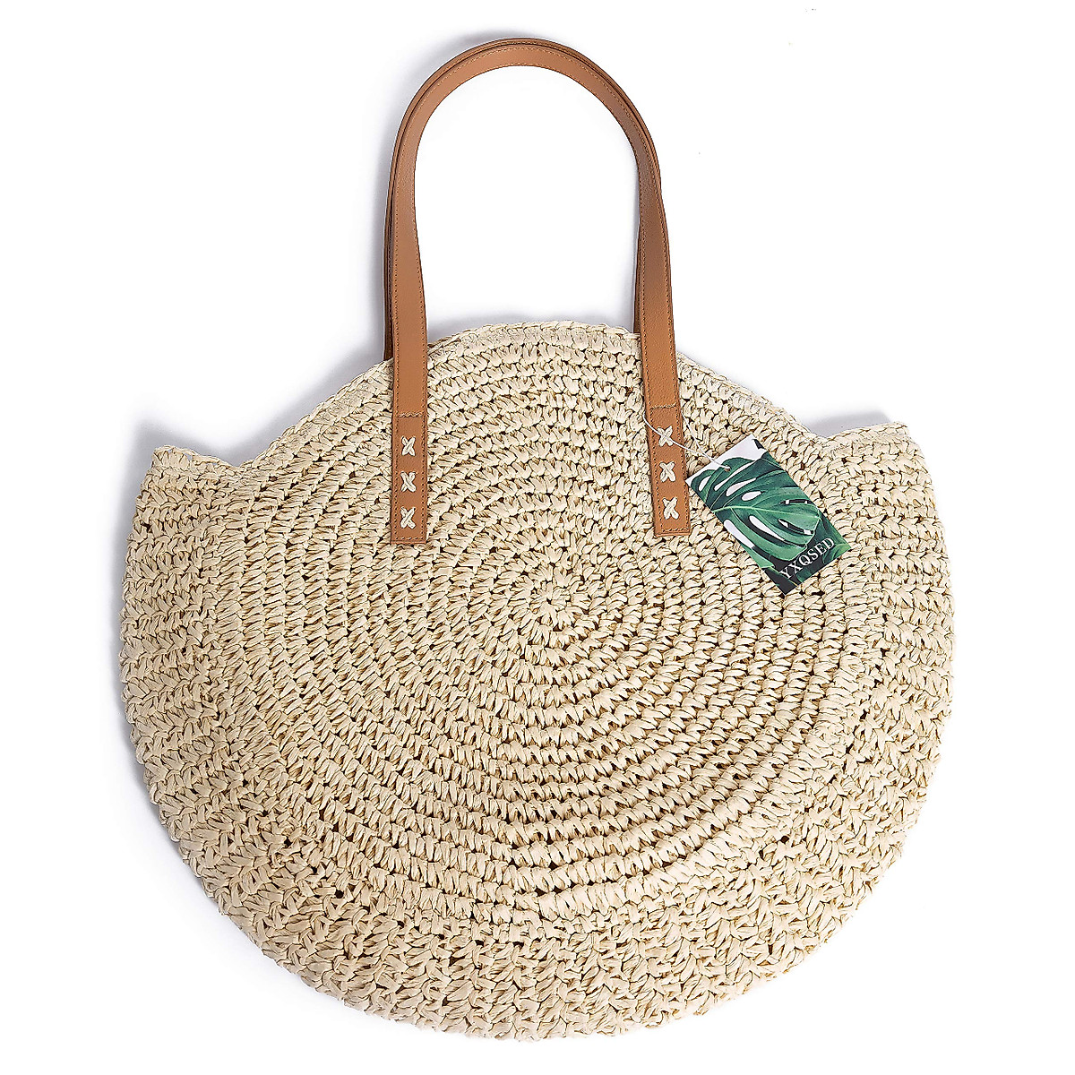Straw Woven Bags for Women - Beach Bags Handwoven Straw Rattan Totes Shoulder Leather Summer Handbags Cross-Body Bags Beige