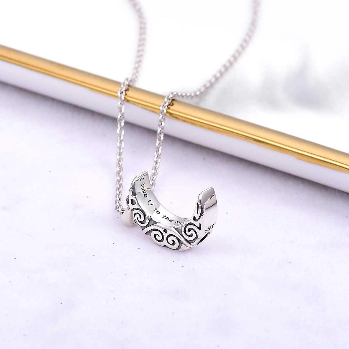 JXJL Cremation Moon Pendant Urn Necklace 925 Sterling Silver Women Girls Classic Celtic Cresent Memorial Locket Jewelry for Ashes Keepsake