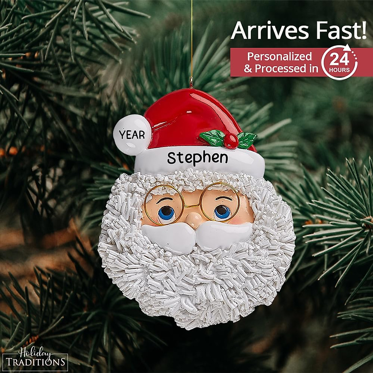 Santa Claus Personalized Christmas Ornaments 2023 - Fast & Free 24h Customization – Santa Face Christmas Decorations with Name - Comes Gift-Wrapped