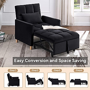 Otnqu Sleeper Chair Bed,Convertible Single Sofa Chair Bed with Pillow,Pull Out Sleeper Bed with Adjustable Backrest,Multi-Functiona Lounge Chair for Living Room(Black)