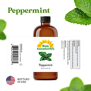 Sun Essential Oils - Peppermint 4oz Bottle for Diffuser, Humidifier, Aromatherapy, Personal & Home Care - Therapeutic Grade Peppermint Essential Oil - Peppermint Fragrance Oil for Candle Making