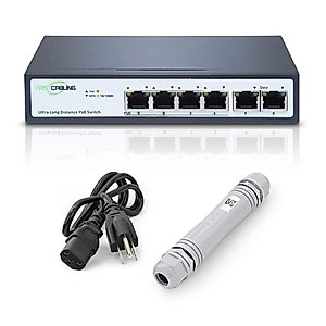 1500ft Long Range PoE+ Switch, PoE Extension with Continuous Run of cat5e/cat6, Fast Ethernet 10/100Mbps, 30W IEEE802.3at/af