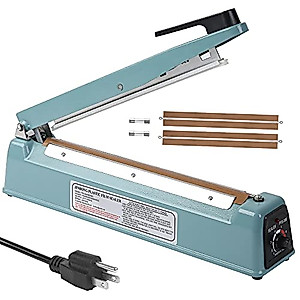12 inch Impulse Heat Sealer Packing Bags Closer Sealing Machine Copper Transformer Manual for Food Storage Plastic Mylar Shrink Wrap Bags with Extra Fuse Replace Elements