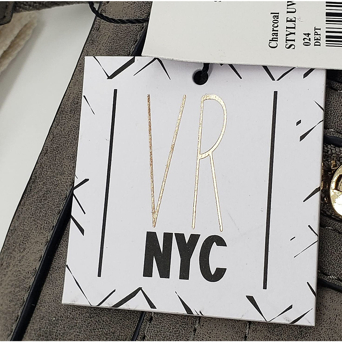 VR NYC Women's Zip Closure Faux-Suede Adjustable Strap Crossbody Bag, Charcoal