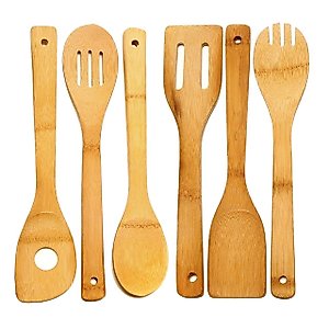 Perfectware Wooden Spoon and Spatula Set. Pack of 6. 6-Piece Bamboo Utensil Set.Wood Spatula Spoon Nonstick Kitchen Utensil Set. Perfect Christmas Gifts. Wooden Utensils