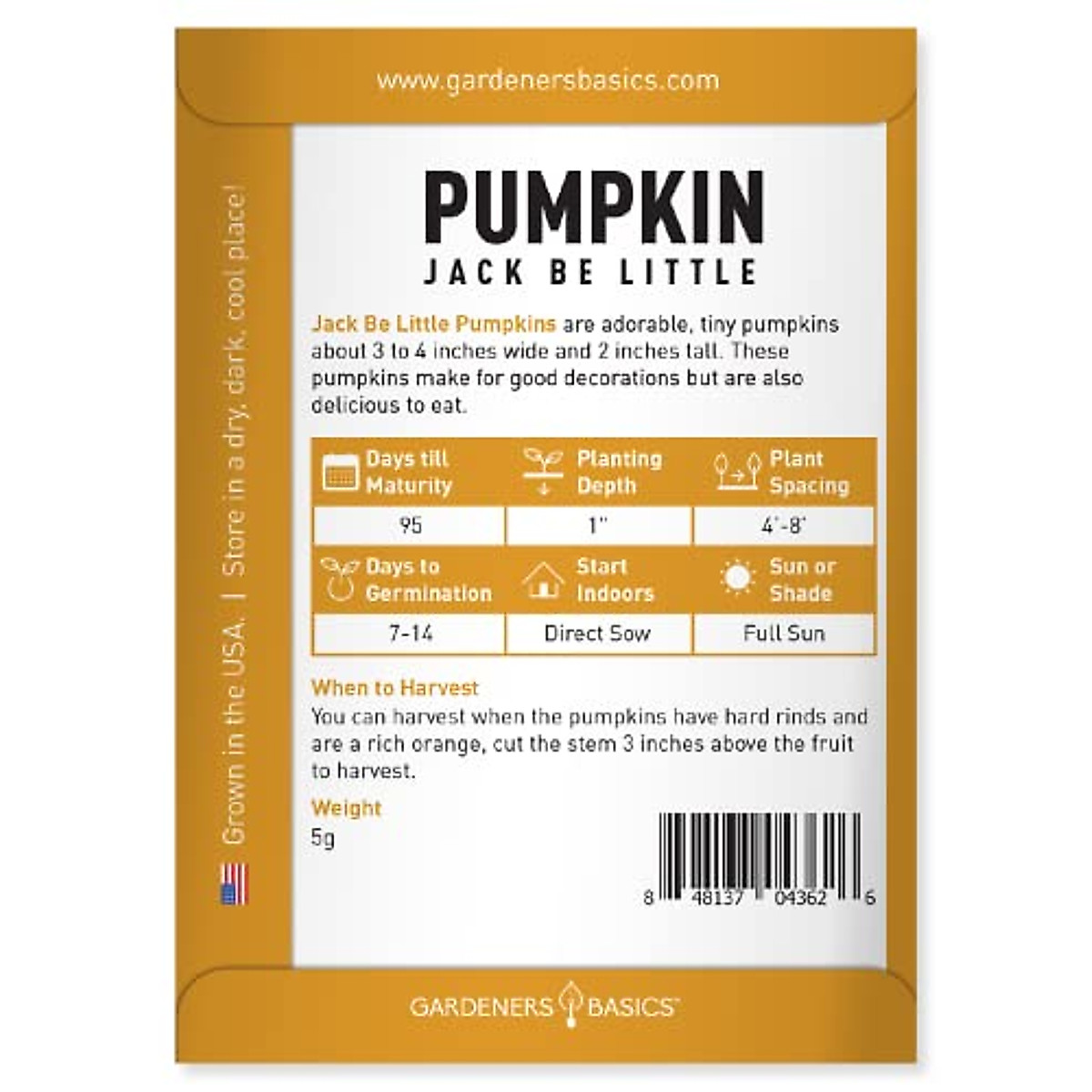 Mini Pumpkin Seeds for Planting (Jack Be Little) Small Heirloom, Non-GMO Vegetable Variety-5 Grams Seeds Great for Summer Pumpkin Gardens by Gardeners Basics