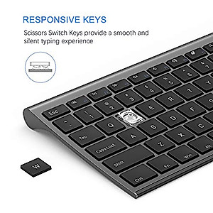 Wireless Keyboard and Mouse, Vssoplor 2.4GHz Rechargeable Compact Quiet Full-Size Keyboard and Mouse Combo with Nano USB Receiver for Windows, Laptop, PC, Notebook-Dark Gray