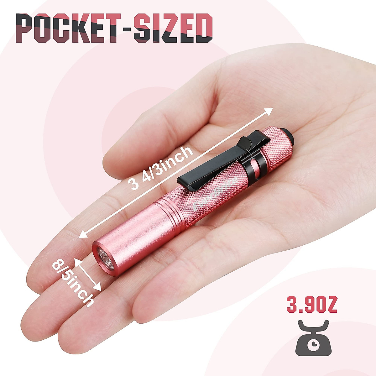 EverBrite LED Pocket Pen Light Flashlight, 2-Pack Small Mini Penlight with High Lumens and 3 Modes, AAA Battery Included, Compact Flashlights for Inspection, Repairing and Outdoor, Pink