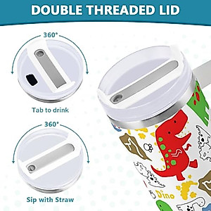 MCHIVER Cute Dinosaurs Cartoon 30 oz Tumbler with Handle and Straw Stainless Steel Vacuum Water Bottle Leak-proof Travel Coffee Mug Thermos Water Bottle for Hot Cold Beverages