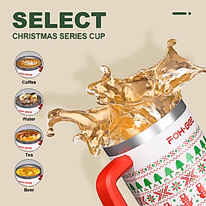 FOHGEE Christmas Style 40oz Stainless Steel Tumbler with Handle - Keep Drinks Cold & Hot All Season! (Red Santa)