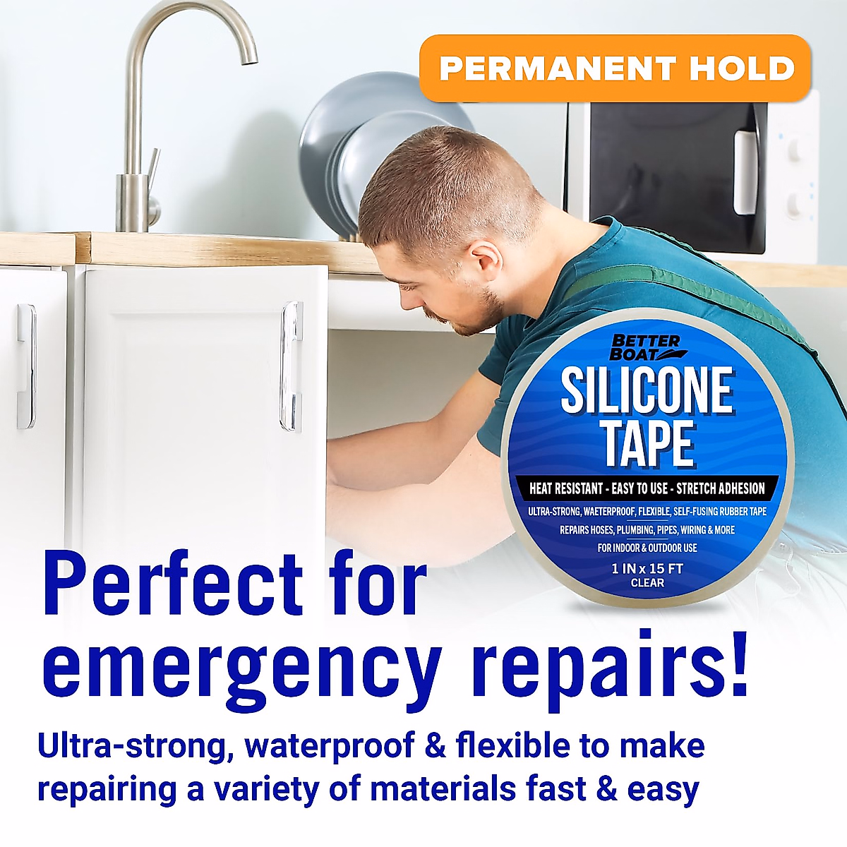 Heavy Duty Silicone Tape Plumbing Self Fusing Silicone Tape Plumbing Tape Silicone Water Pipe Rubber Tape Hose Repair Water Seal Fusion Coax Seal Electrical or Silicone Waterproof Tape for Leaks 15FT