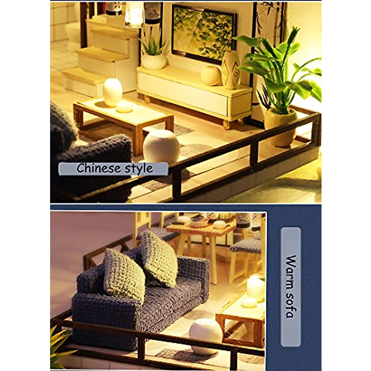 Kisoy Dollhouse Miniature with Furniture Kit, Handmade Chinese Style Loft DIY House Model for Teens Adult Gift (Bamboo Fragrance)