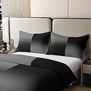 jejeloiu Grey Black Duvet Cover 100% Cotton King Size Geometric Bedding Set Modern Striped Art Comforter Cover Set Women Men Ultra Soft Decor Abstract Art Bedspread Cover Zipper