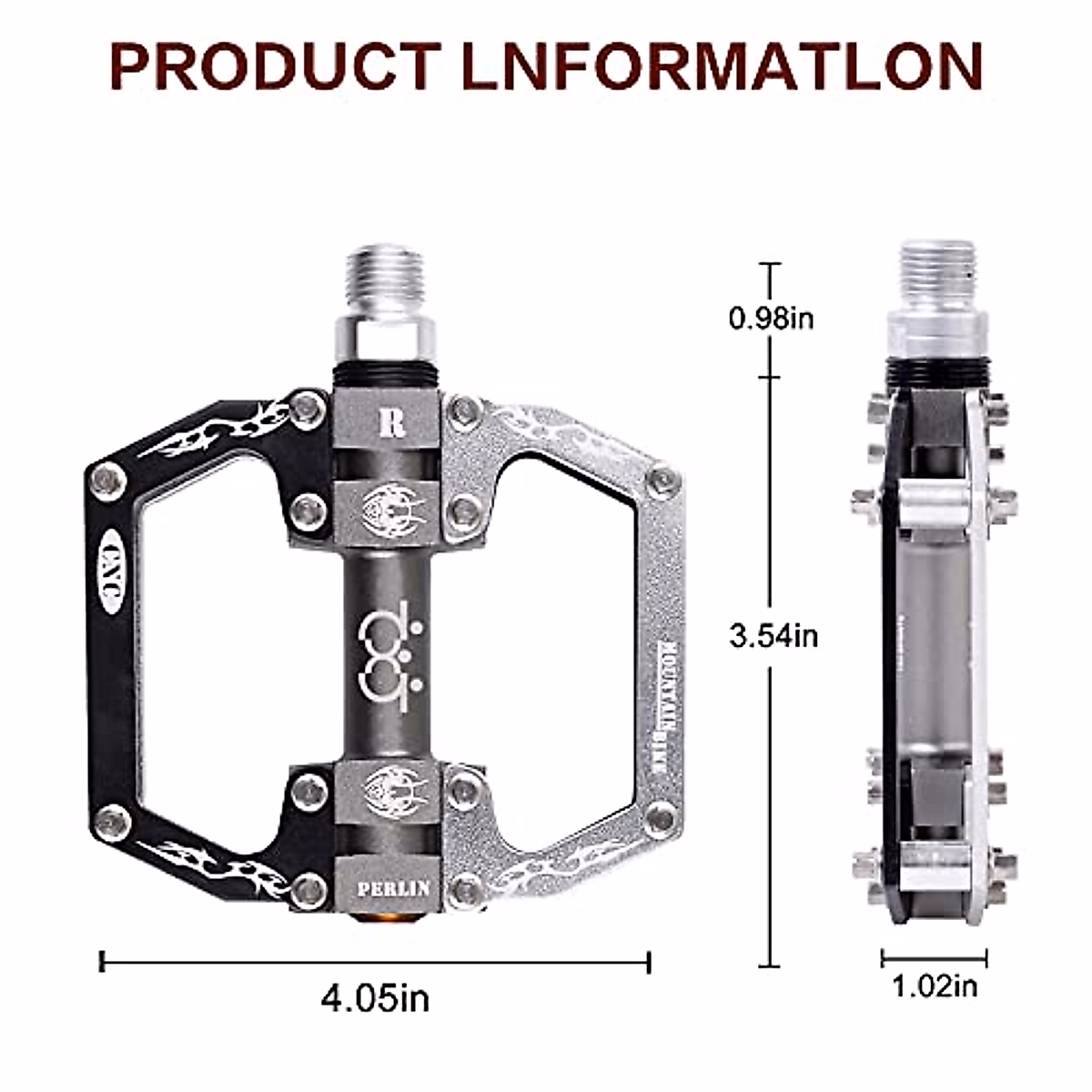 MTB/Road Bike Pedals Aluminium Alloy Bicycle Pedals Mountain Bike Pedals 9/16" Sealed Bearing Platform for BMX MTB Bike (Black Silver)