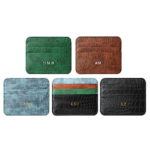 Personalisa Gold Silver Initial letters Credit Card Holder Wallet, PU Leather Ultra Slim Wallet, Thin Minimalist Credit Card Case Card Protector, Front Pocket Wallets for Men, Women (cro-brown)