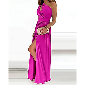 BTFBM Women's One Shoulder Cutout Sleeveless Maxi Dresses Side High Split Elegant Formal Prom Bodycon Party Cocktail Dress(Solid Rose Red, Large)