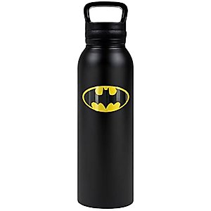 Batman - Logo OFFICIAL Batman Classic Logo 24 oz Insulated Canteen Water Bottle, Leak Resistant, Vacuum Insulated Stainless Steel with Loop Cap, Black