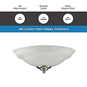 Lift Bridge Kitchen & Bath Decorative Round 70 CFM Bathroom Ceiling Ventilation & Exhaust Fan with Light and Glass Globe, Quiet 2.0 Sones Bath Fan