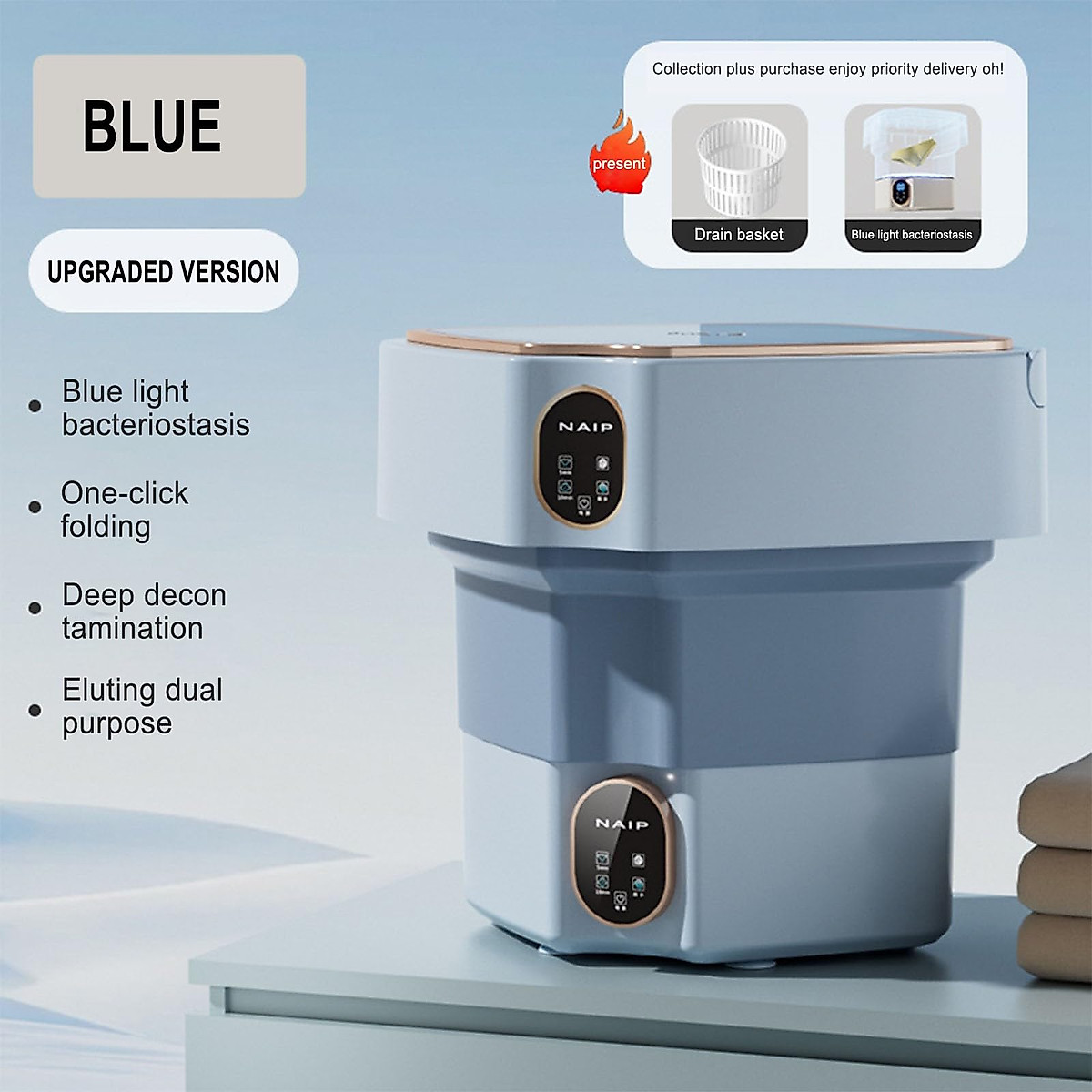 Portable Washing Machine, 17l Folding Mini Washer With 4 Modes Deep Cleaning Of Underwear, Baby Clothes, Washer Machine For Apartments, Dorm, Camping, Rv, Travel Laundry (A)