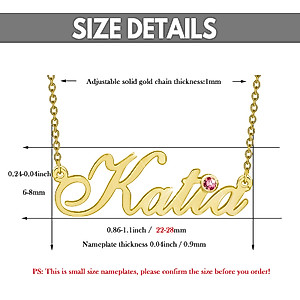 MRENITE 10k 14k 18k Solid Yellow Gold Personalized Name Necklace with Birthstone – Small Dainty Nameplate Jewelry - Custom Any Name Gift for Women Daughter Wife