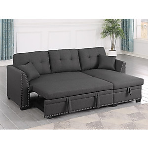 BEEY Convertible Sleeper Sofa Bed, 82" Small Sectional Sofa with Storage Chaise for Small Spaces, L Shaped Couch with Pull Out Bed for Bedroom, Living Room (Dark_Grey)