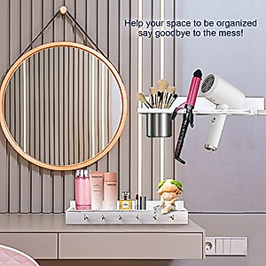 2 Layer Hair Dryer Holder, SHEGATO Wall Mounted Hair Tool Organizer, Hair Dryer and Styling Tool Holder, Wooden Blow Dryer Holder, Bathroom Countertop Storage for Curling Iron, Hair Straightener.