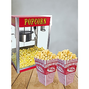 Fresh White Popcorn Carnival Red Striped Boxes (12 Pieces) 6". Paper. Delicious Crisp Snack Treat Pop Corn Candy Birthday Paty Favor Container Cardboard Disposable