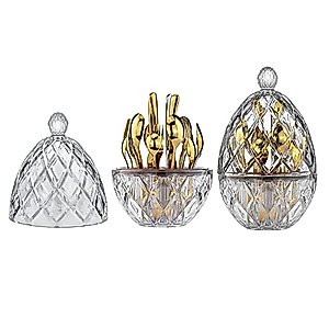 Silverware Set Flatware 24-Piece for 6,Glass Egg-shaped Organizer，Stainless Steel Tableware Cutlery Set，Kitchen Utensils，Spoon and Fork Set,Dishwasher Safe