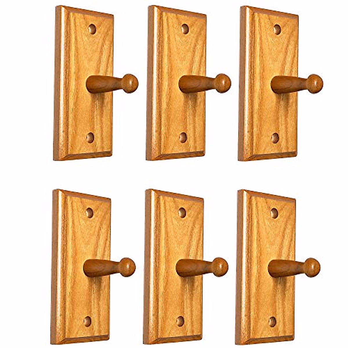 Inspirations Solid Oak Wood Towel Robe Hook | with Mounting Screws, Anchors, Covers - (6 Pack)