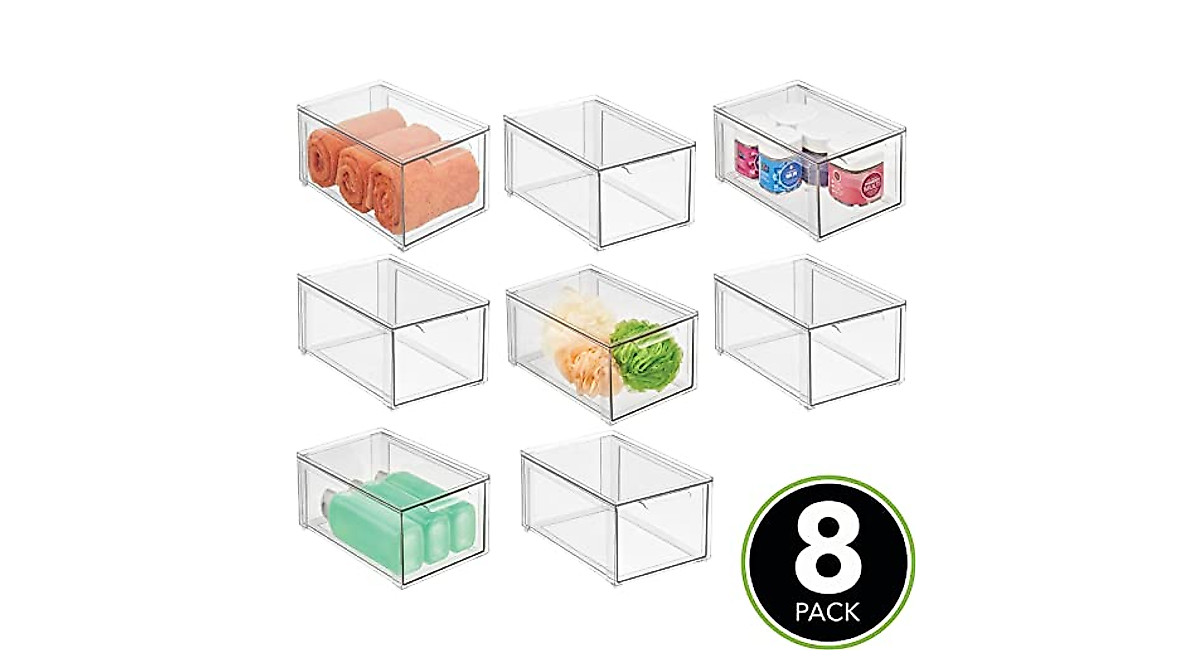 mDesign Stackable Bathroom Storage Bins - 8 Pack for Closet & Vanity