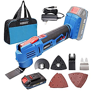 HERZO 20V Cordless Oscillating Tool Kit,17000 OPM Variable Speed, 3° Oscillating Angle, Battery Powered Multi Tool for Cutting, Scraping, Grinding and Sanding