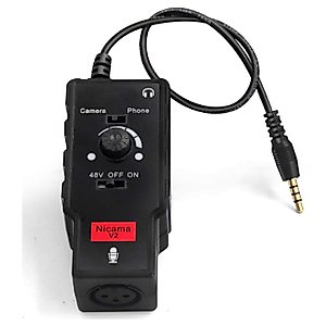 Nicama XLR Female to 3.5mm TRS and TRRS Adapter with Phantom Power for Shotgun or Condenser Microphones, V2 Mic Preamp for iPhone iPad DSLR Camera Canon Nikon Sony Camcorder